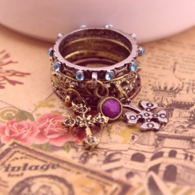 Vintage Antiqued Rhinestone Stacking Ring Set just $1.59 + FREE ...