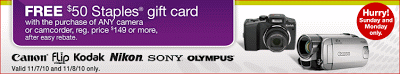 $50 Staples Gift Card with the purchase of any Camera $149+ - Wheel N ...