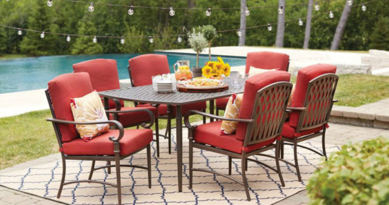 Hampton Bay 7-Piece Metal Outdoor Dining Set w/ Cushions $399 Delivered ...